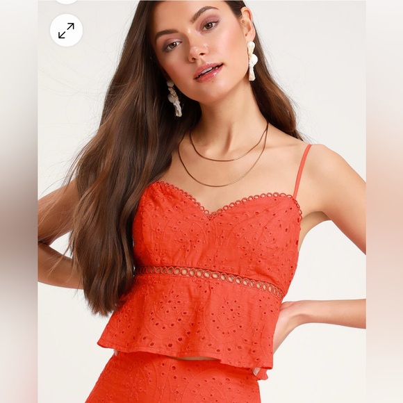 Lulus | Tops | Lulus Coastline Coral Red Eyelet Peplum Crop Top | Poshmark